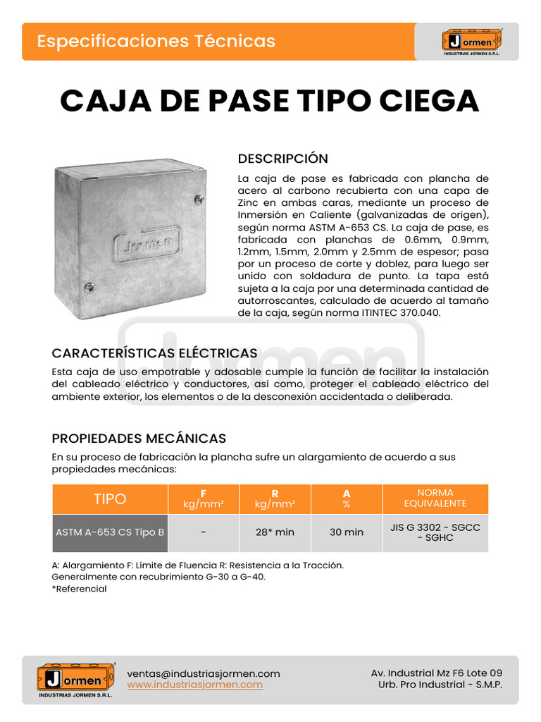 Especificaciones de Caja de Pase Galvanizada | PDF | Materiales