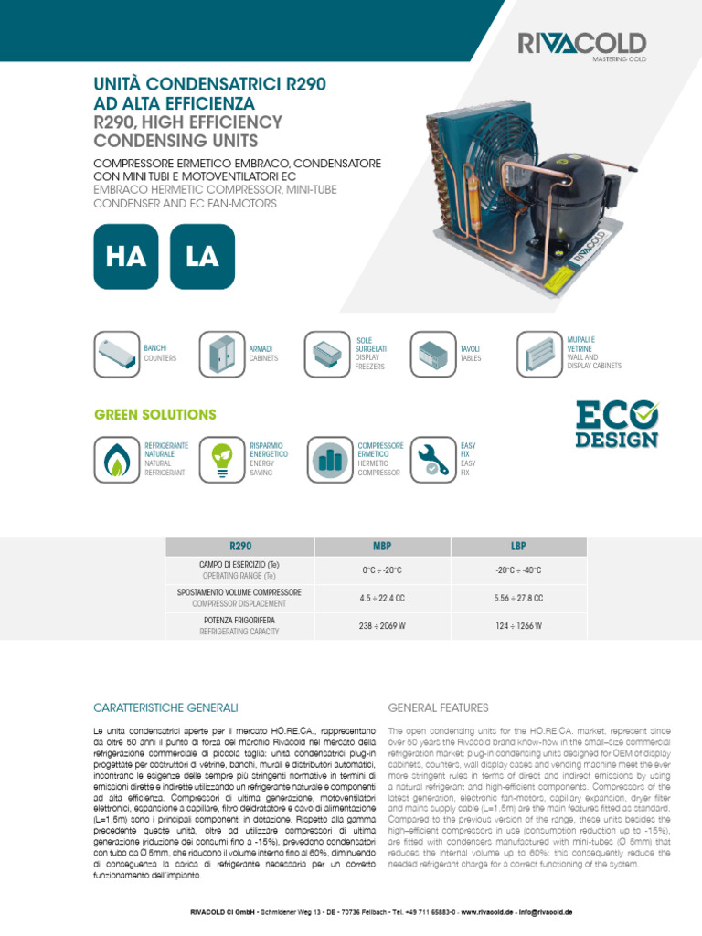 Rivacold Condensing Units Catalogue | PDF | Home Appliance ...