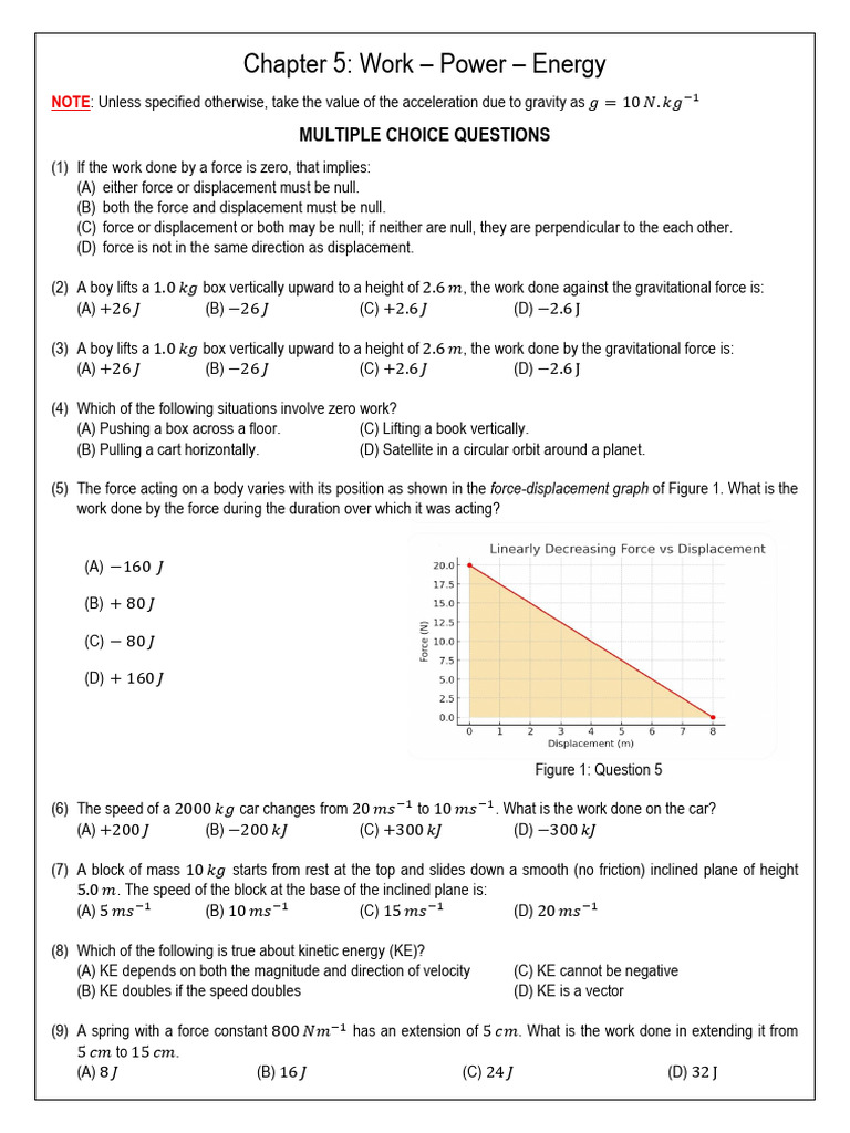Chapter 5: Work - Power - Energy: Multiple Choice Questions | PDF ...