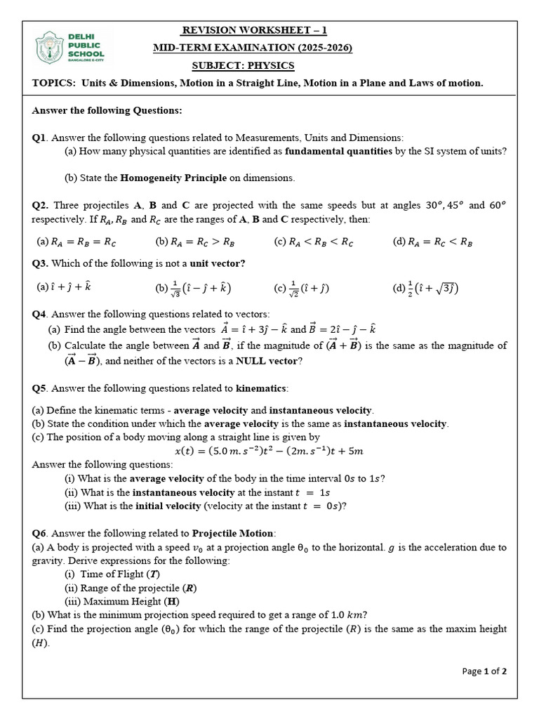 Physics Mid-Term Exam Revision Guide | PDF | Quantity | Mechanics