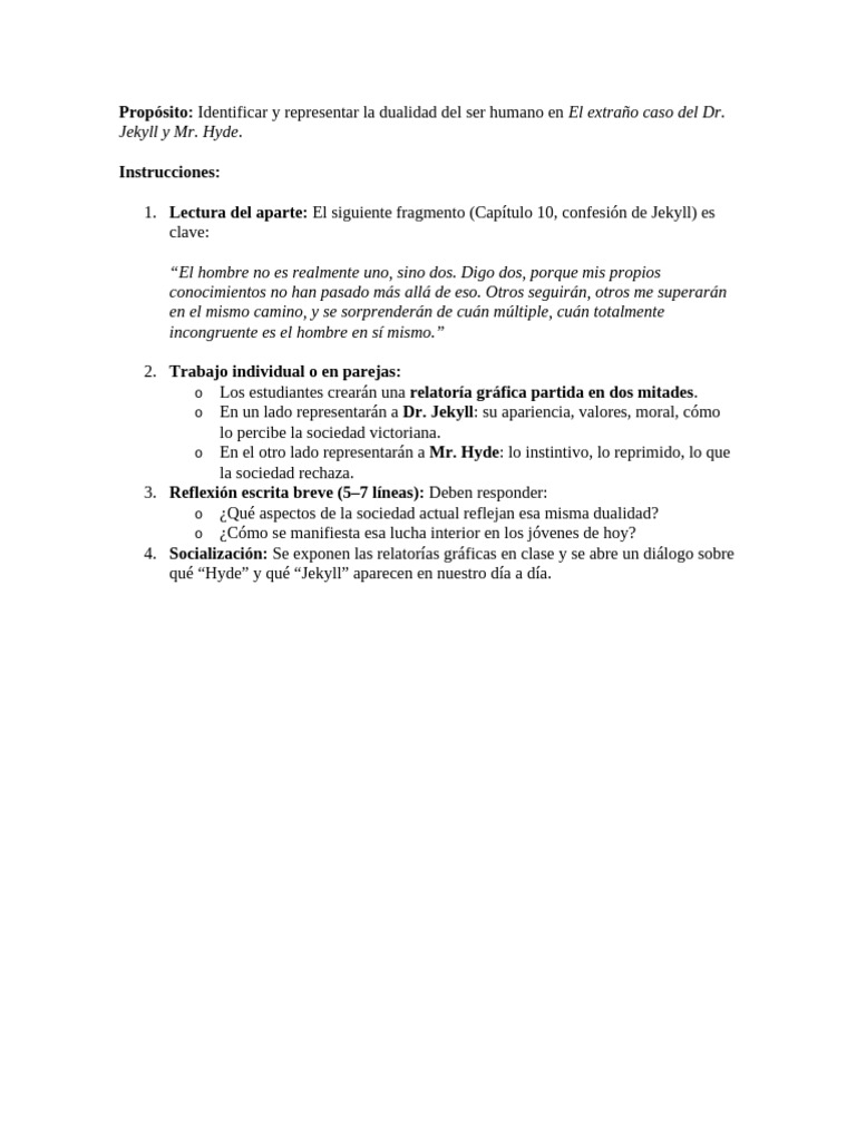 Dualidad del ser humano en Jekyll y Hyde | PDF