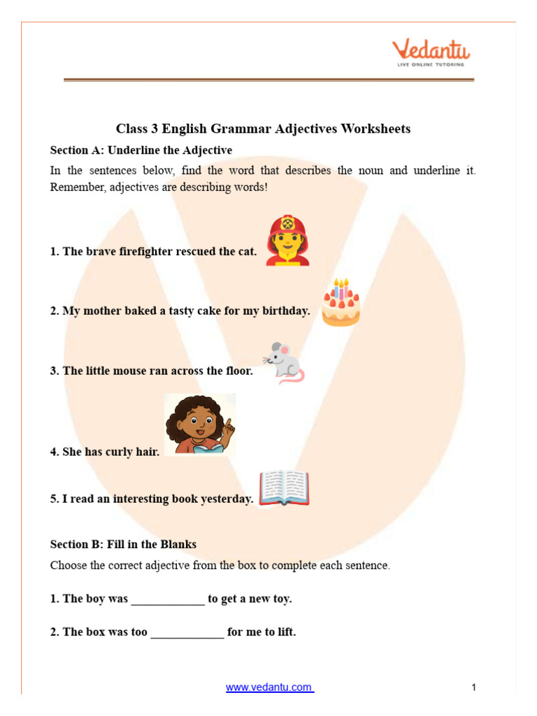 Adjectives Worksheet For Class 3 - Free Grammar PDF | PDF | Adjective ...