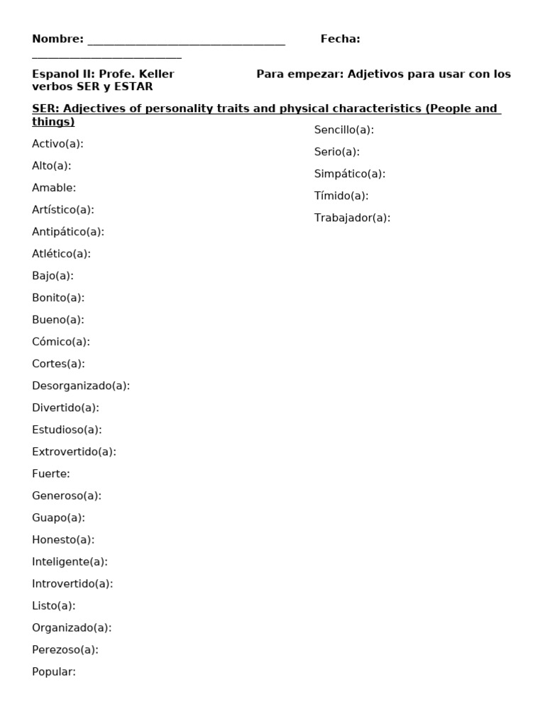 Adjectives For Ser and Estar | PDF