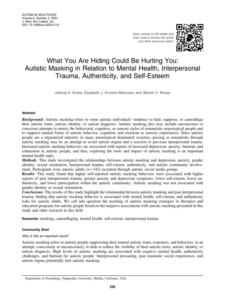 Autistic Masking Behavior | PDF | Autism | Social Stigma