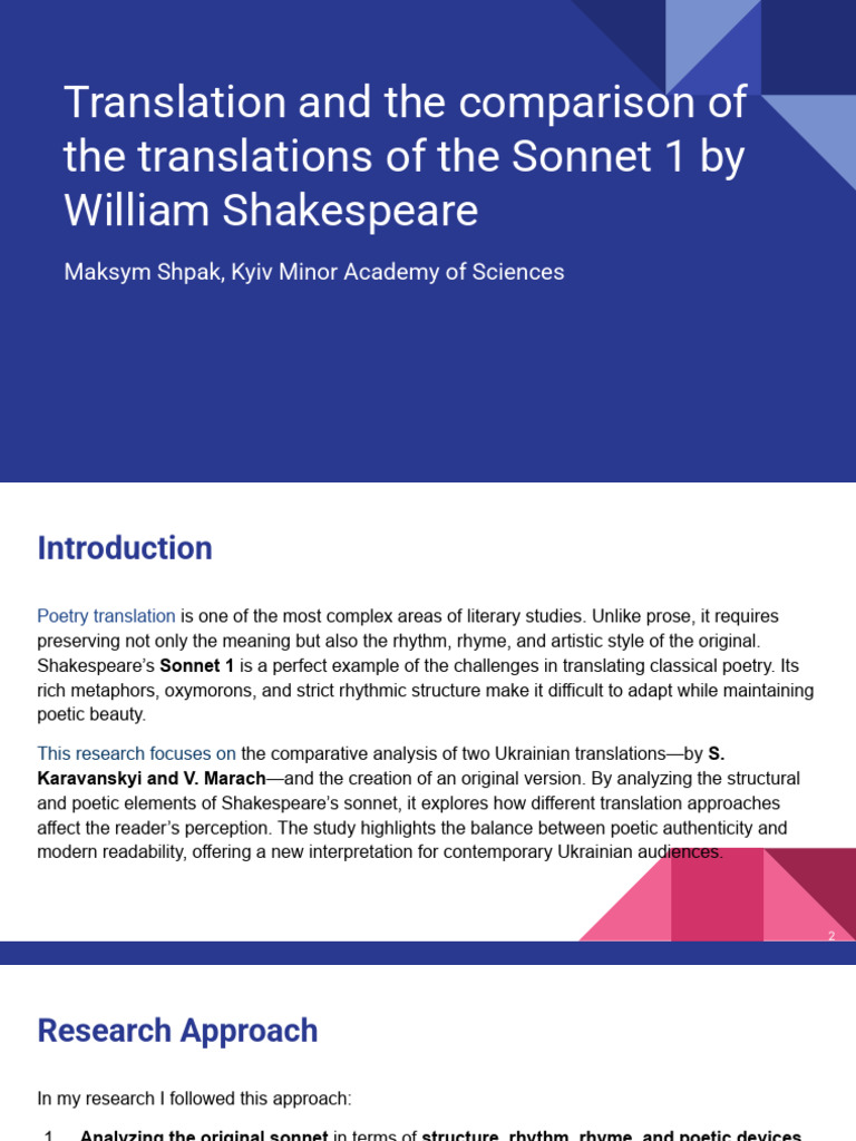 Comparative Analysis of Shakespeare's Sonnet 1 Translations | PDF ...