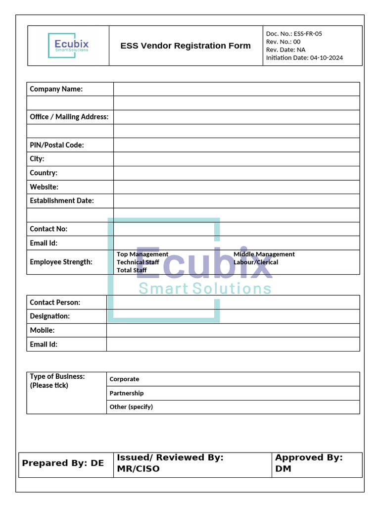 ESS Vendor Registration Form | PDF