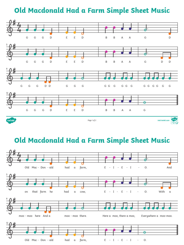 T Mu 1718809118 Old Macdonald Had A Farm Sheet Music Ver 1 | PDF