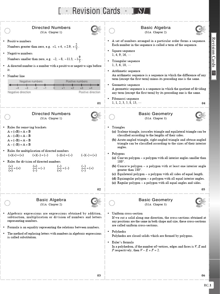 Mathematics Revision Cards S1 Guide | PDF | Triangle | Polygon