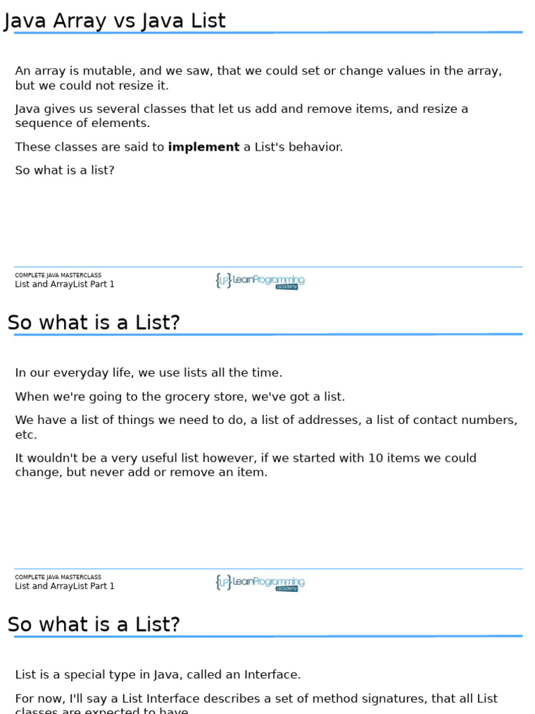 Slides List ArrayList LinkedList Iterator Autoboxing List and ArrayList Part 1 | PDF