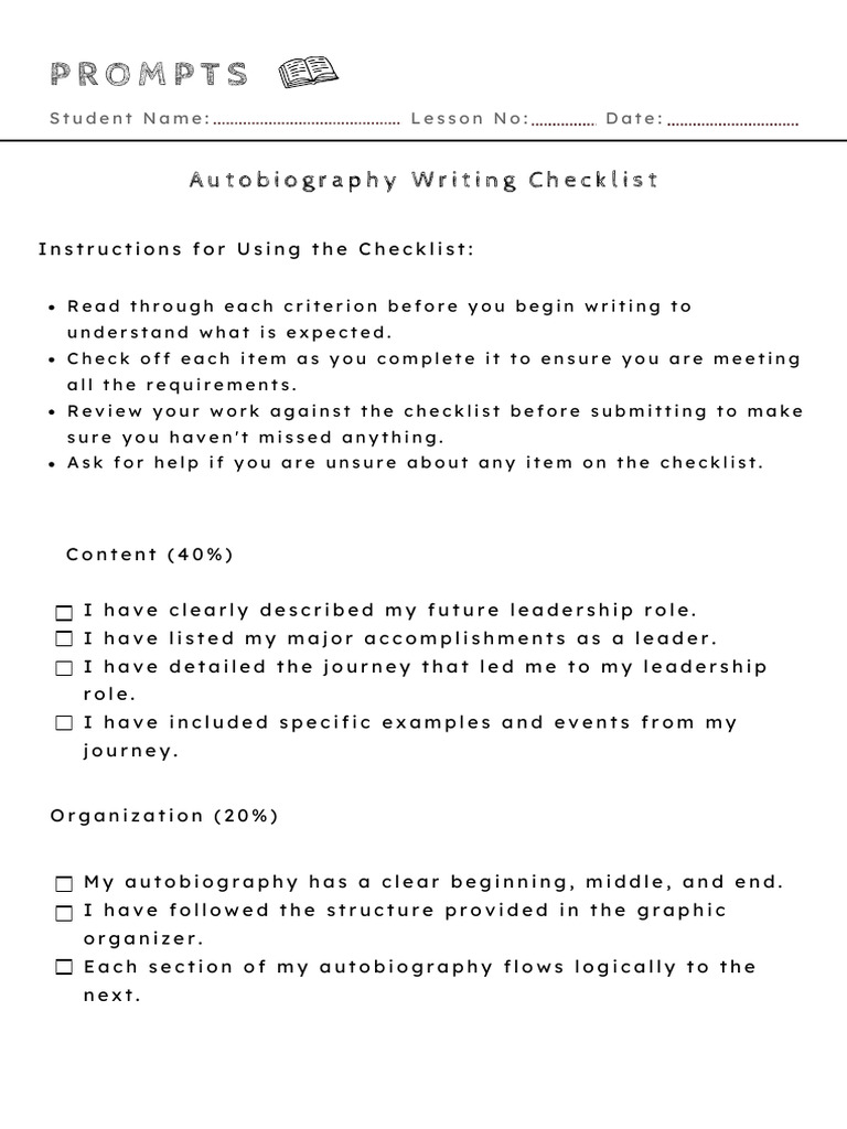 Autobiography Writing Checklist | PDF