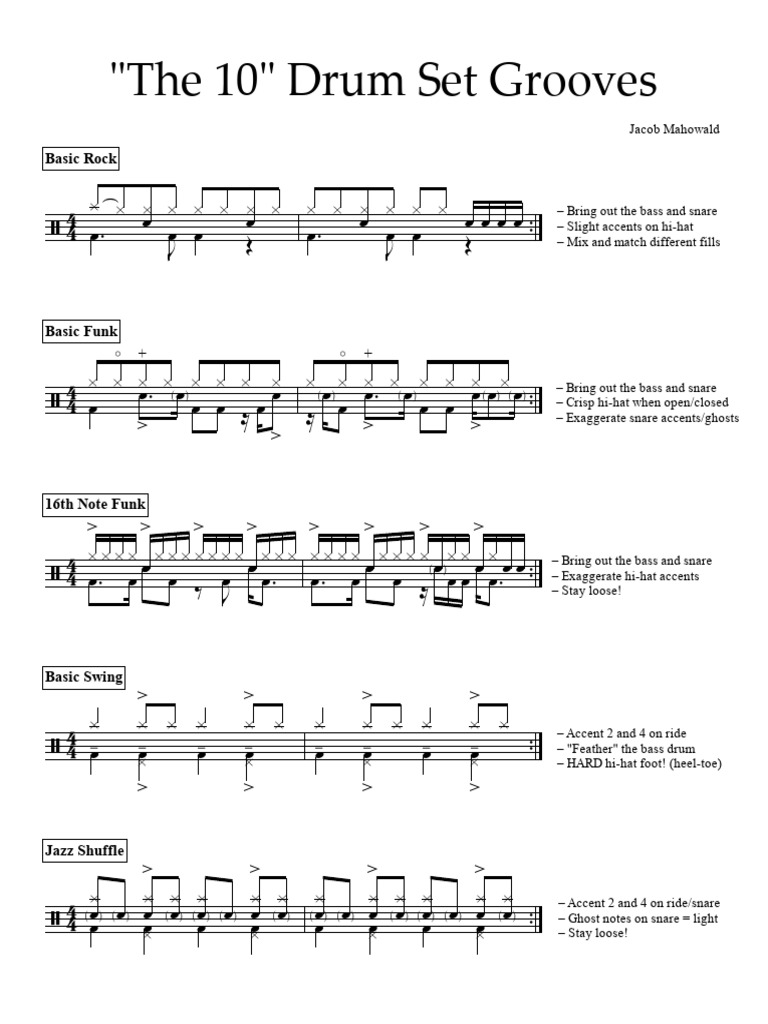 "The 10" Drum Set Grooves | PDF | Drum Kit | Jazz