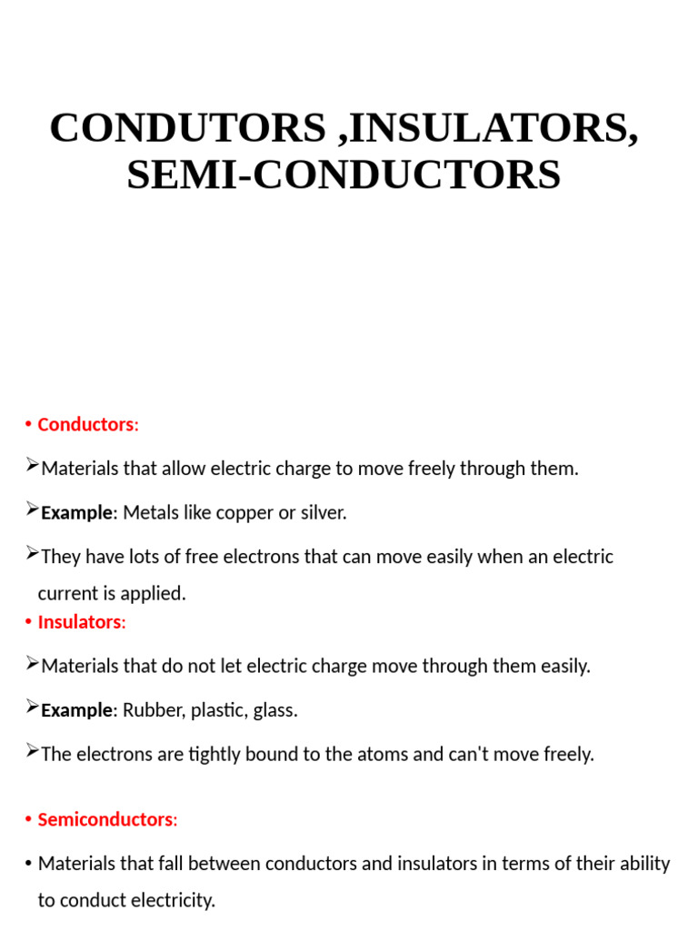 Condutors, Insulators, Semi Conductors | PDF | P–N Junction | Electrical Resistivity And ...