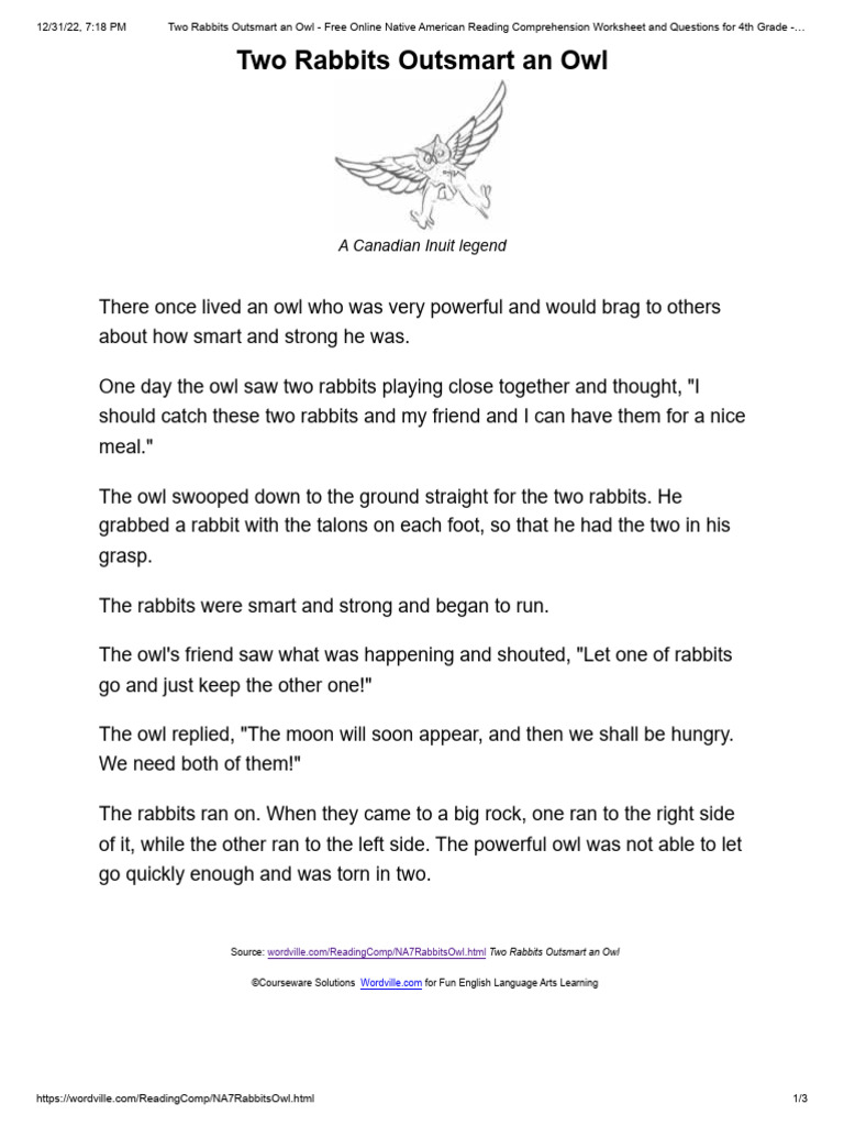 Inuit Legend: Rabbits Outsmart Owl | PDF | Claw | Owl