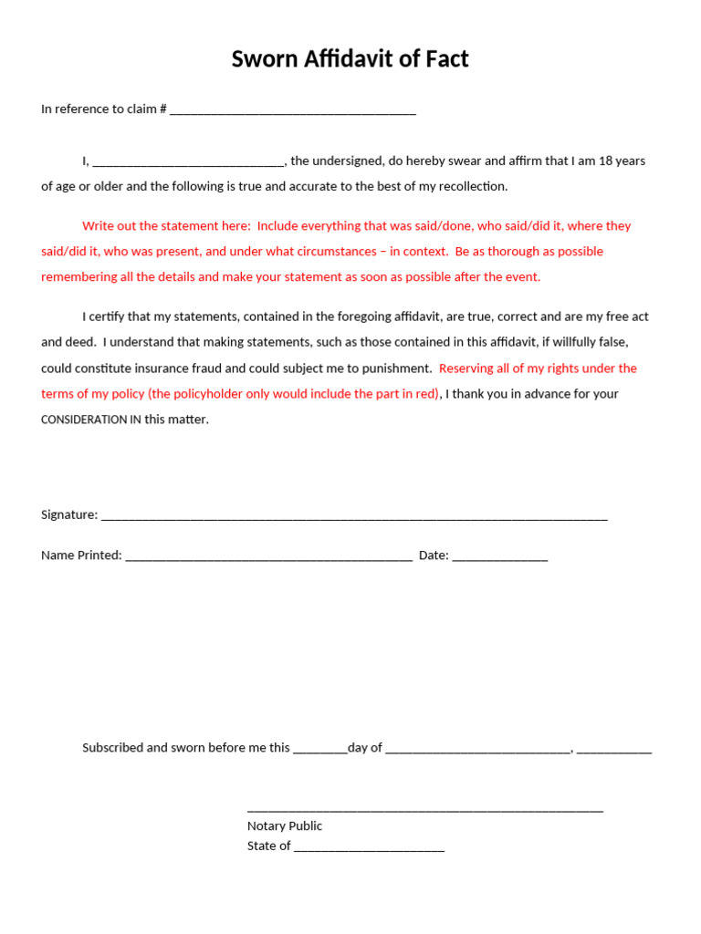 Sworn Affidavit Template for Claims | PDF