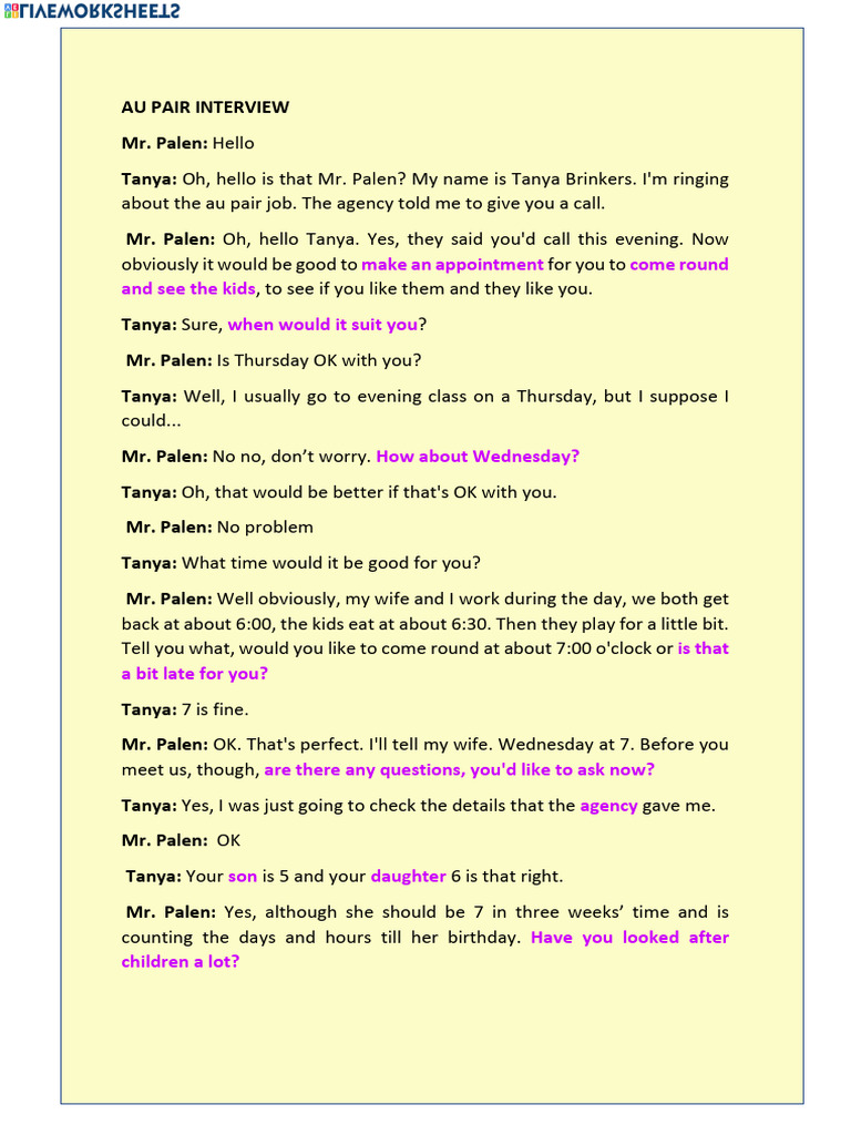 Au Pair Interview: Key Details Discussed | PDF