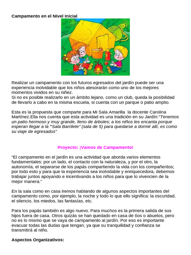 Proyecto Campamento Nivel Inicial | PDF