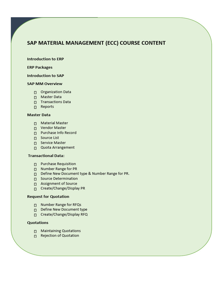SAP Material Management Course Overview | PDF | Procurement | Business