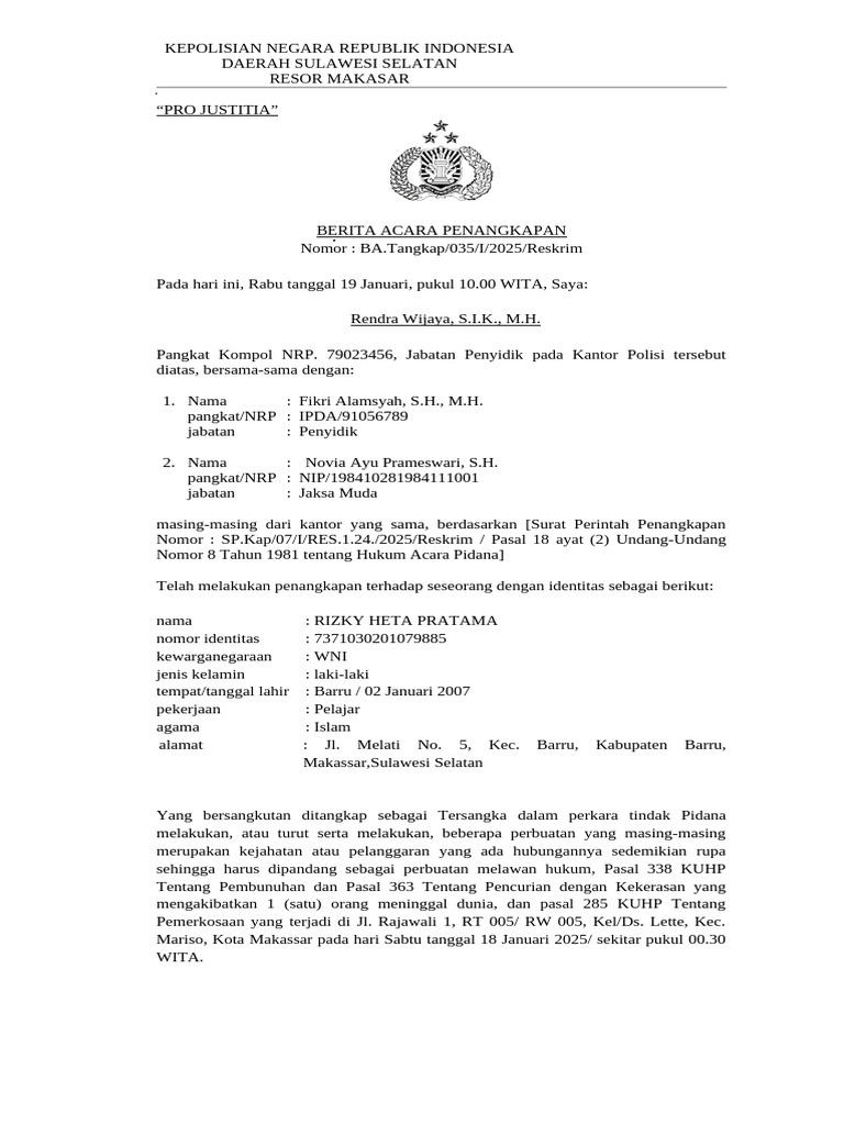 contoh Berita Acara Penangkapan | PDF