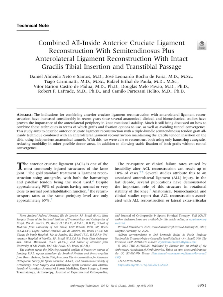 Combined All Inside Anterior Cruciate Ligament Rec | PDF | Knee | Lower ...