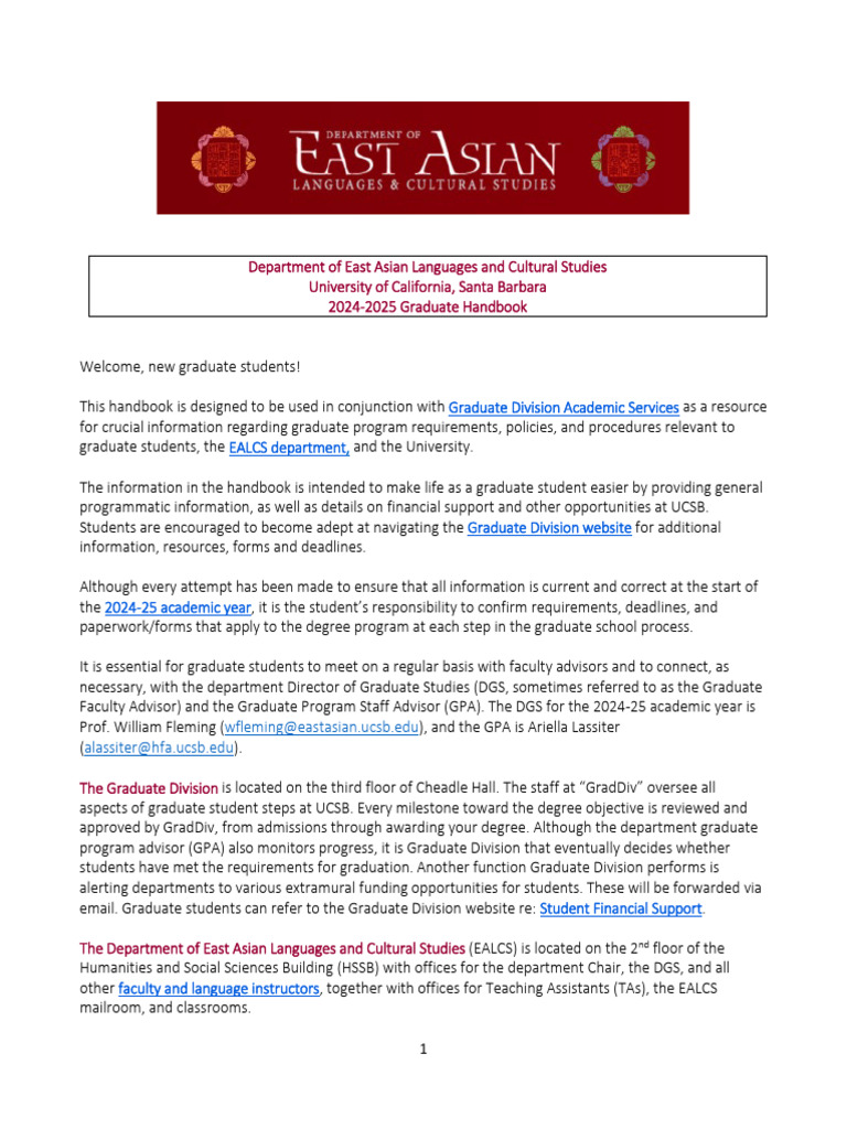 EALCS Graduate Handbook 2024 25 | PDF | Thesis | Postgraduate Education