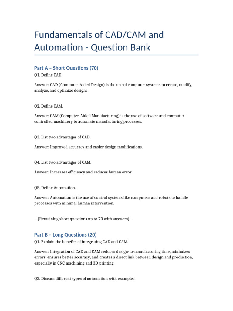 CAD/CAM Automation Question Bank | PDF