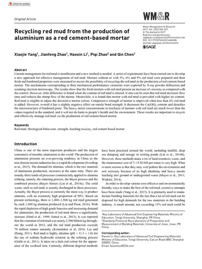 (2017) Recycling Red Mud From The Production of Aluminium As A Red ...