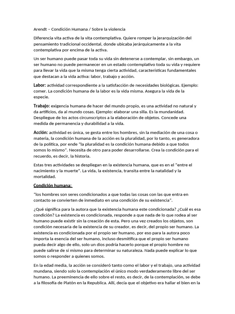 Condición Humana: Acción y Pluralidad | PDF | Existencia | Hannah Arendt