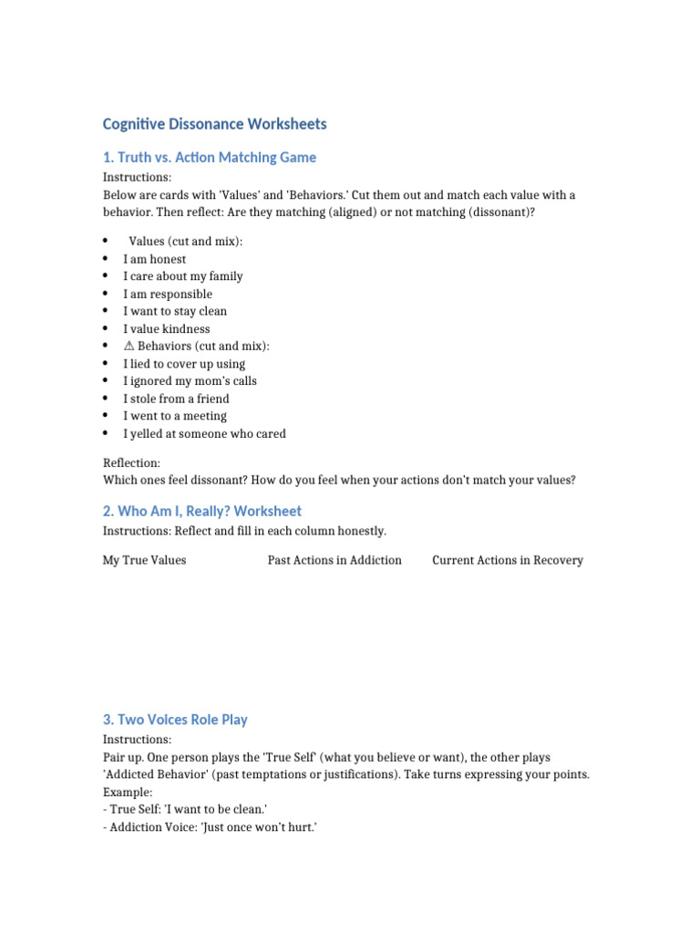 Cognitive Dissonance Worksheets Guide | PDF