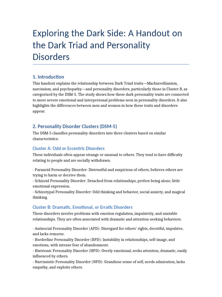 Dark Triad Traits and Personality Disorders | PDF | Personality ...
