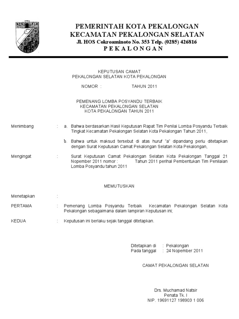 Contoh Surat Keputusan Pemenang Lomba - Riset Contoh Surat Keputusan Pemenang Lomba - Riset