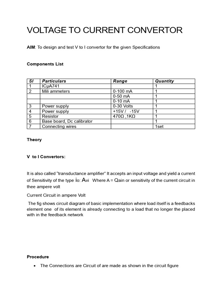 Voltage to Current Converter Design | PDF