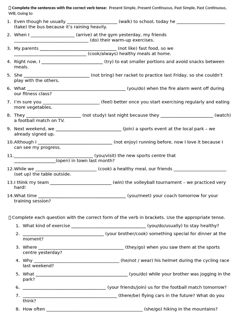 Complete Verb Tenses Exercise | PDF
