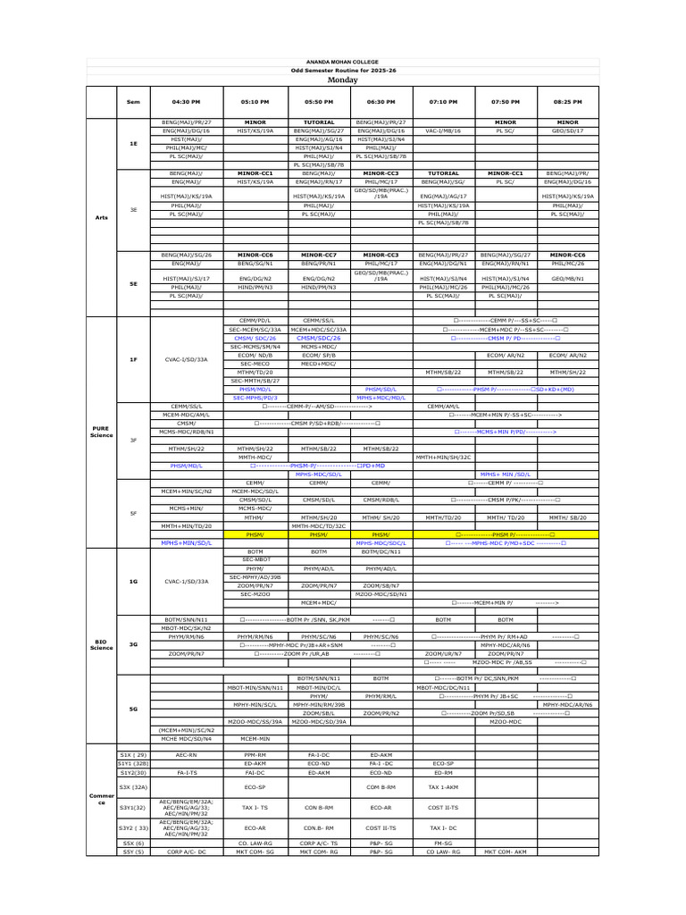 AMC Odd Sem Routine 2025-26 | PDF