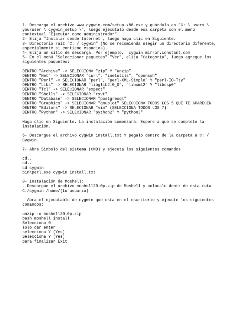Instrucciones Instalación de Moshell | PDF