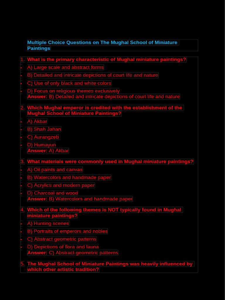 Multiple Choice Questions On The Mughal School of Miniature Paintings ...