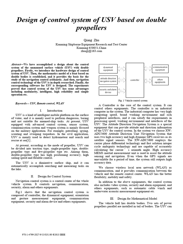 USV Control System Design with Dual Propellers | PDF | Navigation ...
