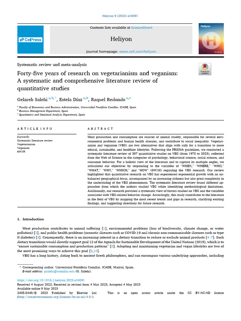 Comprehensive Review of VEG Research | PDF | Systematic Review | Veganism