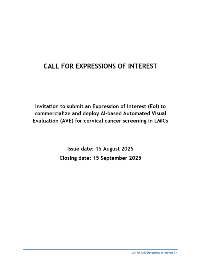 CHAI Unitaid AVE Call For Expressions of Interest | PDF | Cervical Cancer