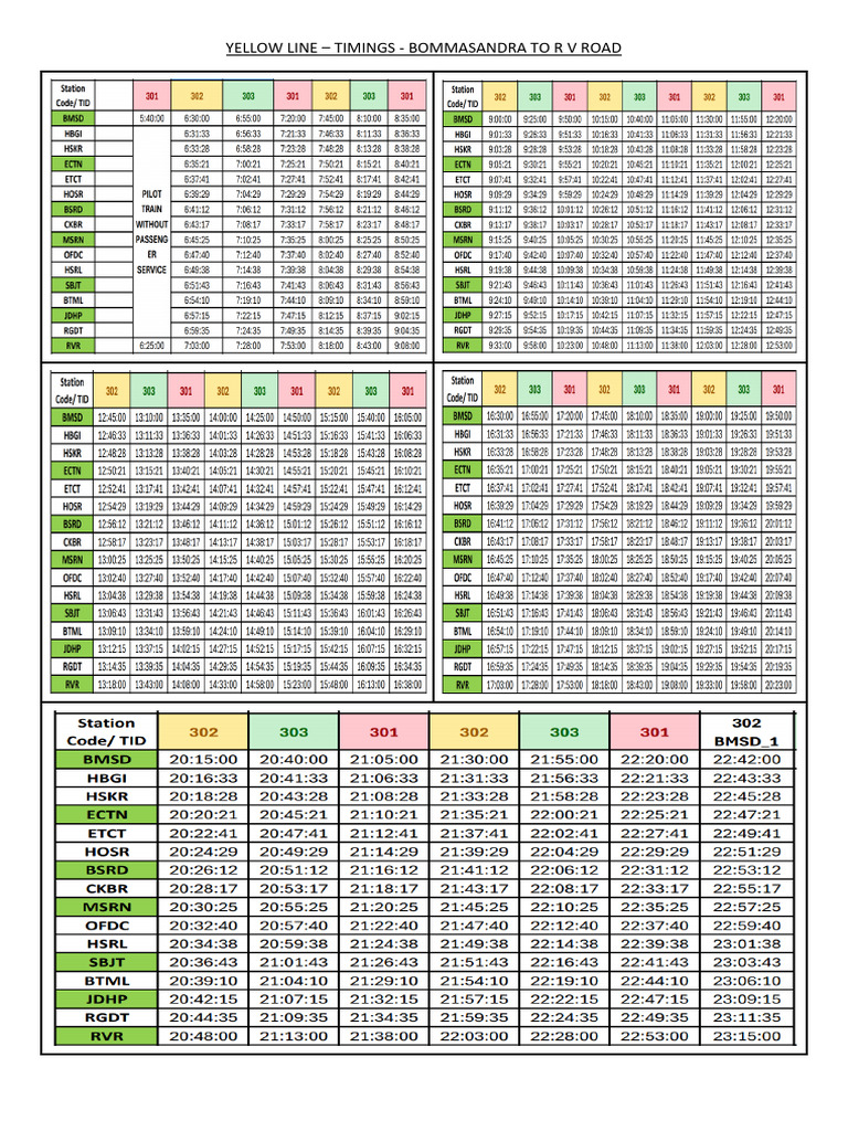 Yellow Line Metro Timings | PDF
