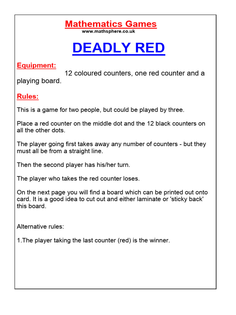 Deadly Red: A Math Board Game | PDF