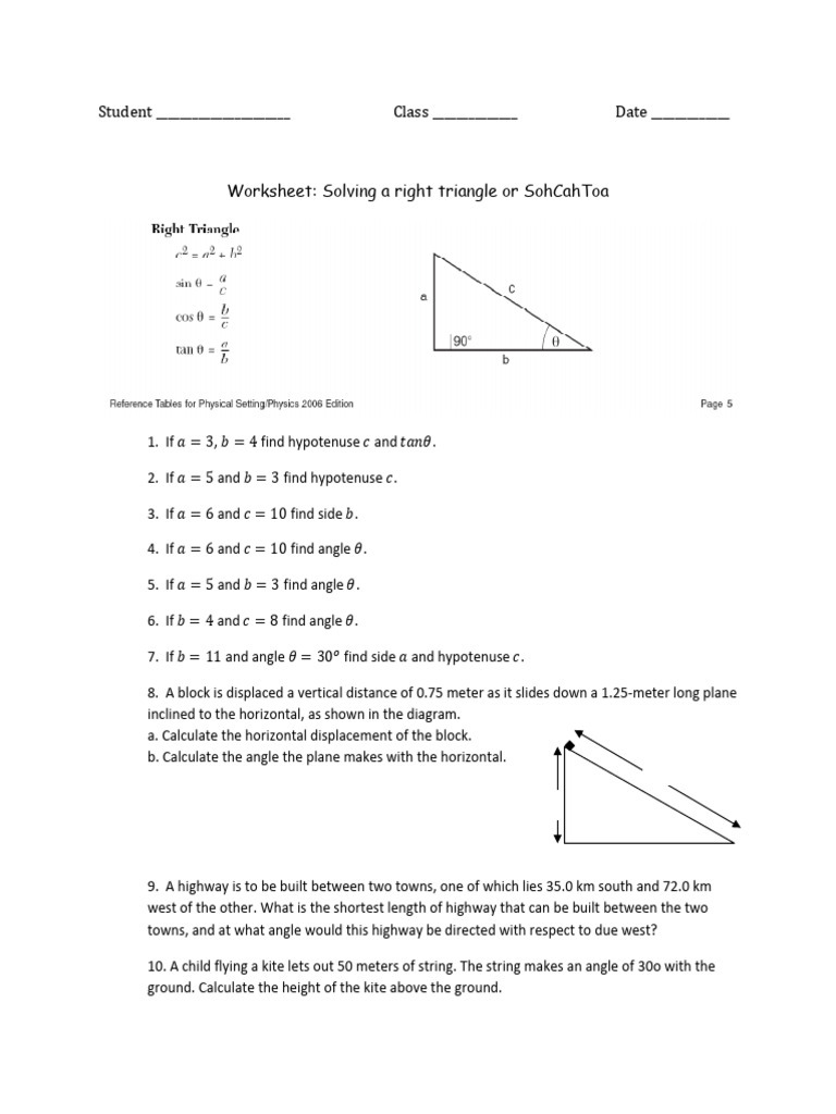 Right Triangle Problem Worksheet | PDF