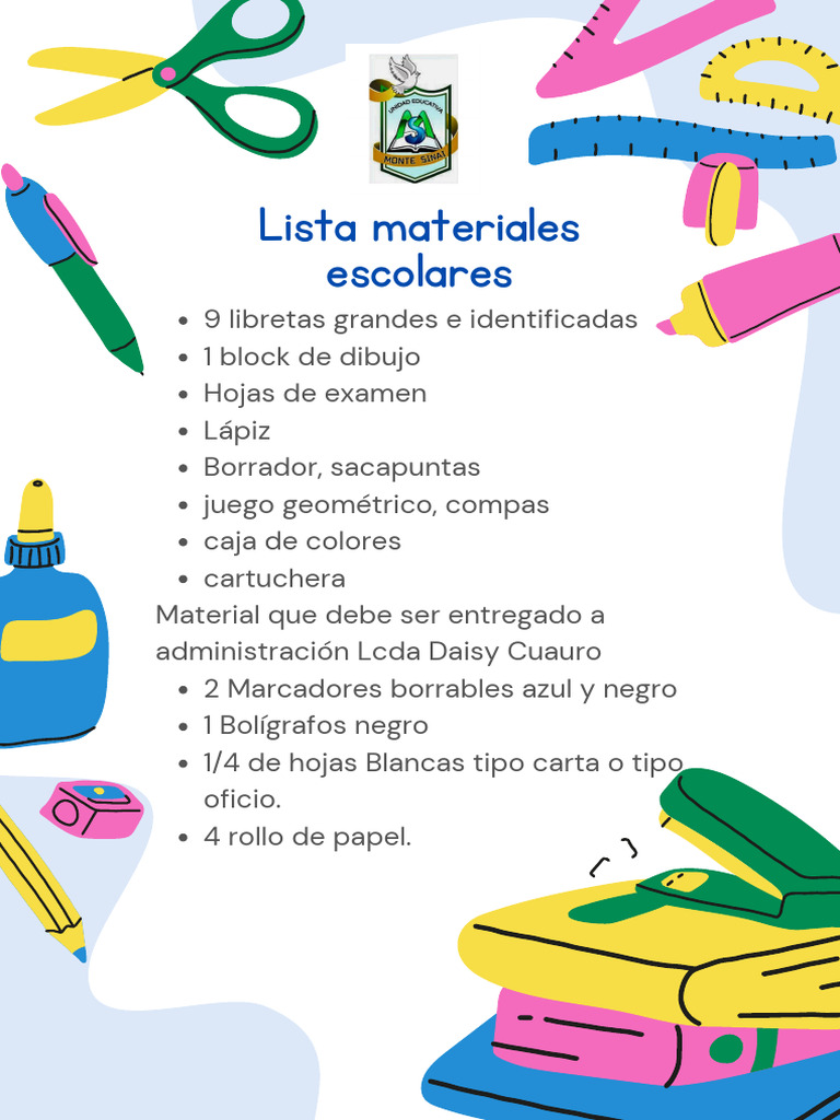 Documento A4 Lista de Materiales Escolares Ilustrado Azul - 20250909 ...