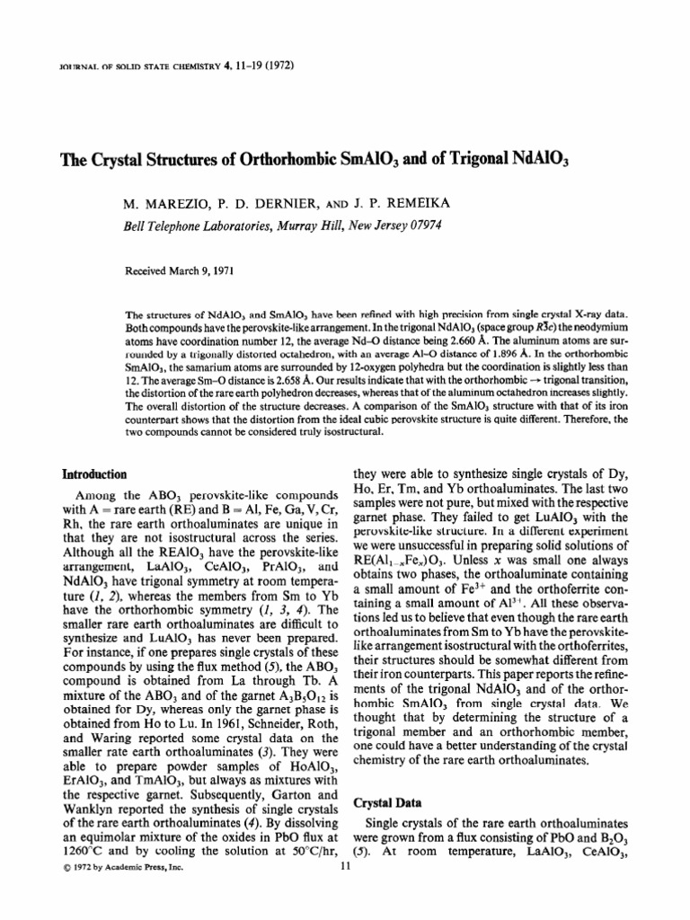 Crystal Structures of NdAlO3 and SmAlO3 | PDF | Crystal Structure | Crystal