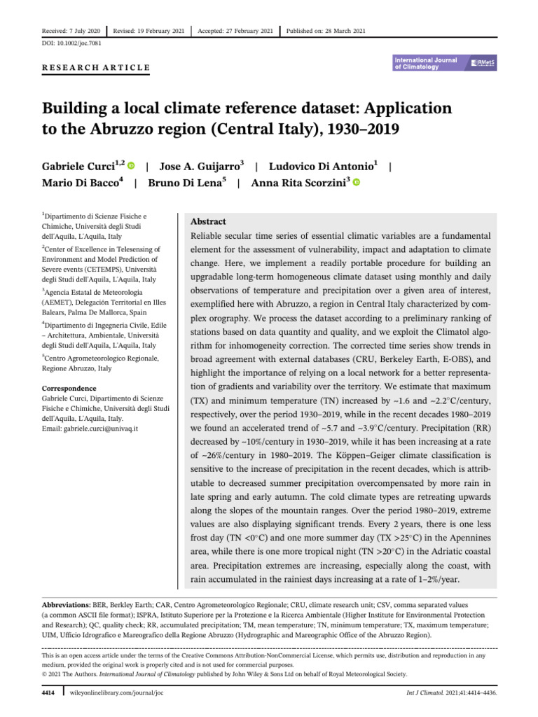 Abruzzo Climate Dataset 1930-2019 Analysis | PDF | Climate | Time Series
