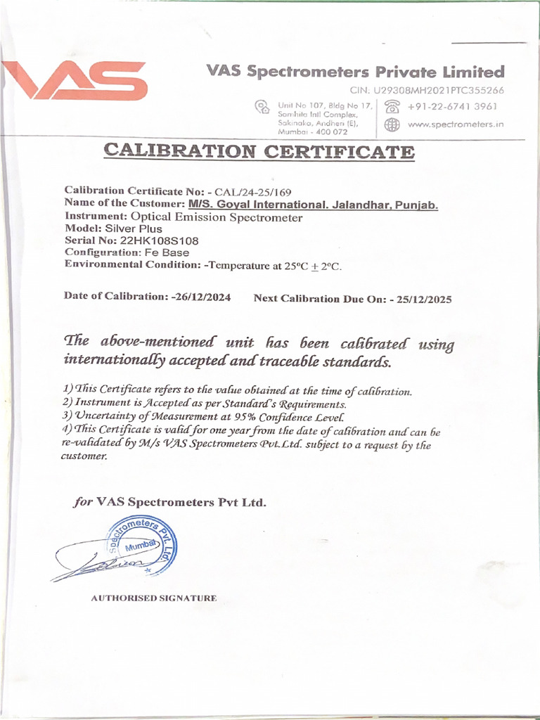 Calibration Certificate | PDF