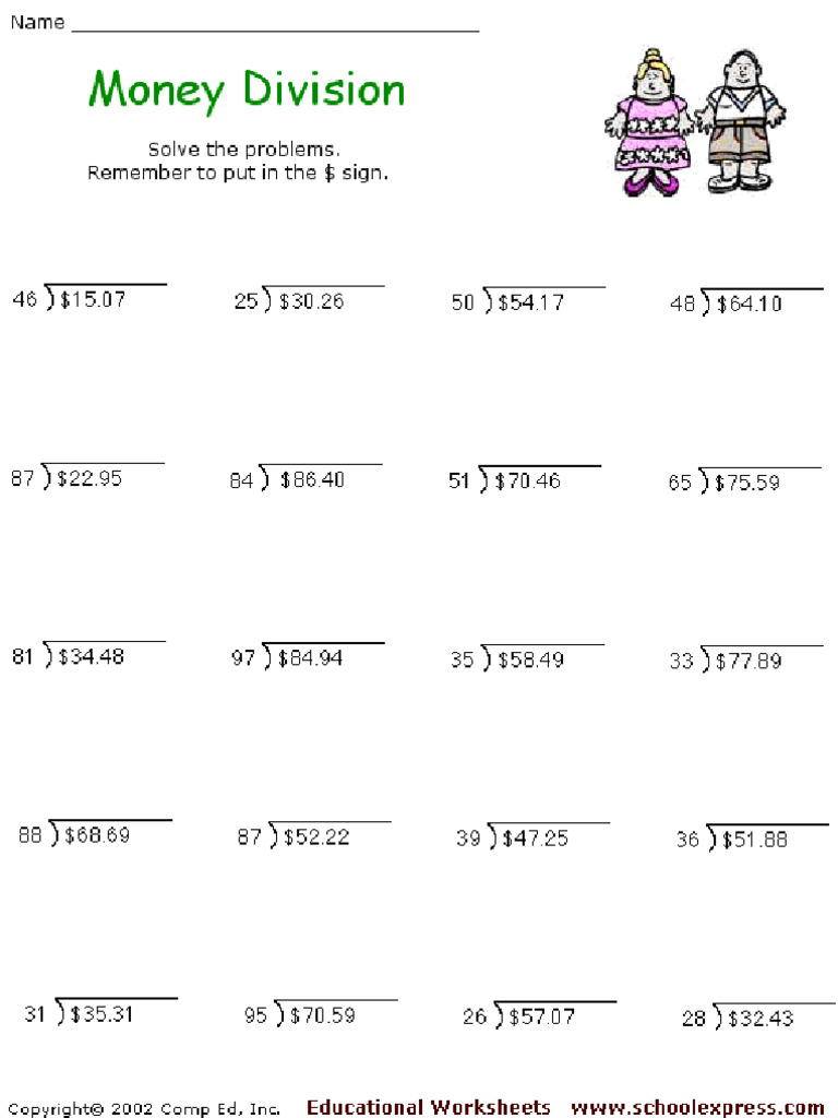 Money Worksheets Money Division Part 1 | PDF