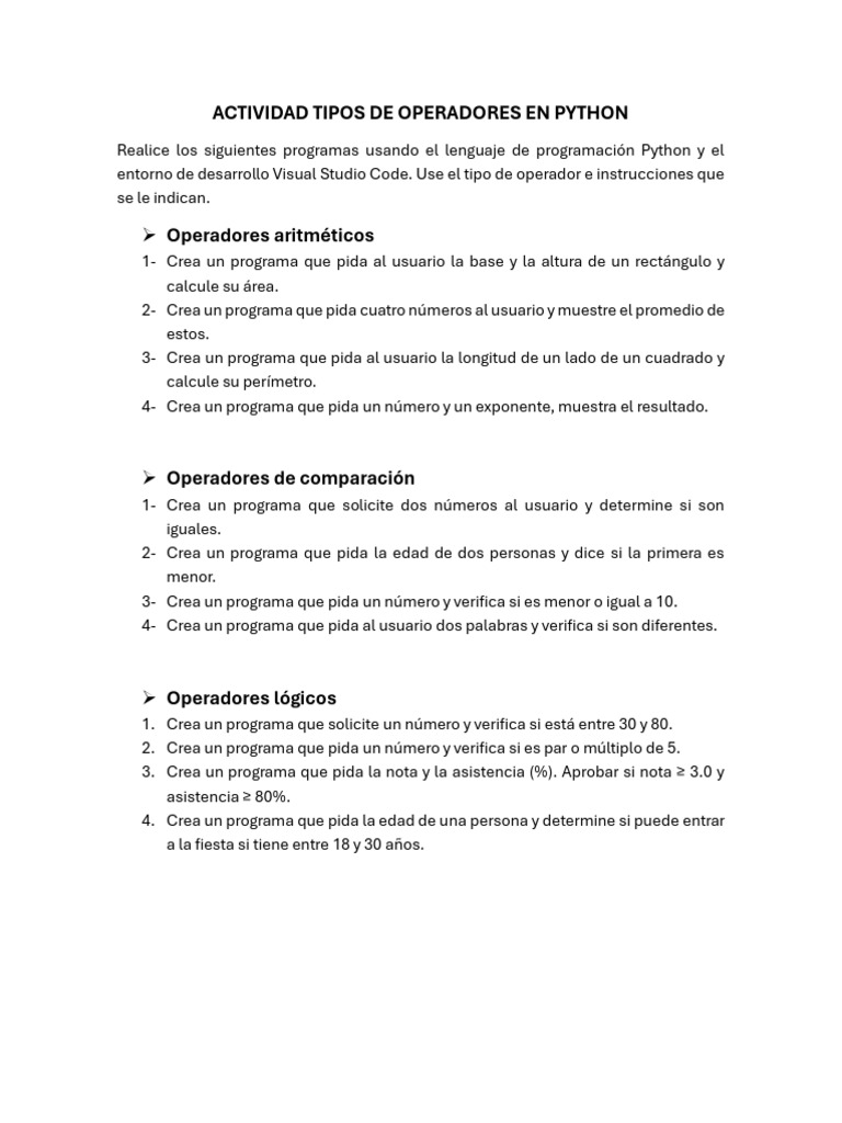 Actividad Tipos de Operadores en Python | PDF