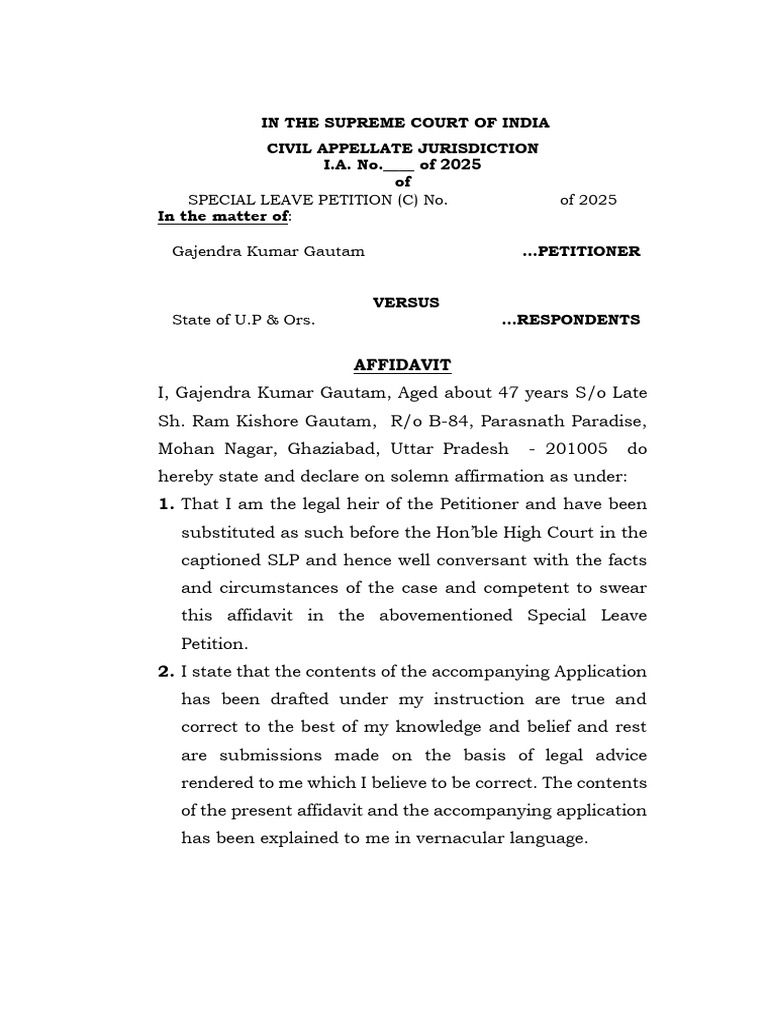 Affidavit for SLP by Gajendra Kumar | PDF
