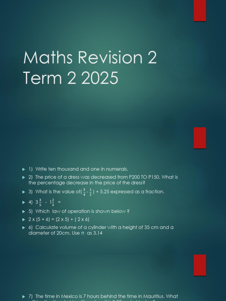 Maths Revision Guide Term 2 2025 | PDF