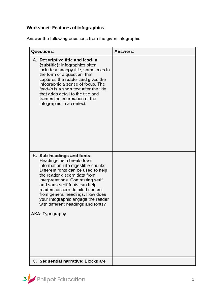 Infographic Features Worksheet | PDF | Infographics | Chart